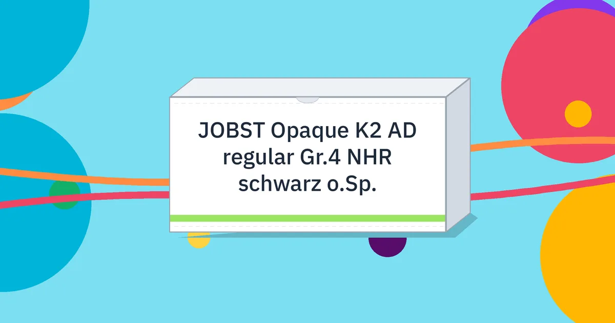 Symbolbild: Packung mit der Aufschrift JOBST Opaque K2 AD regular Gr.4 NHR schwarz o.Sp. (PZN 13111563) – Verfügbarkeit und Bezug in Apotheken in Frankfurt am Main