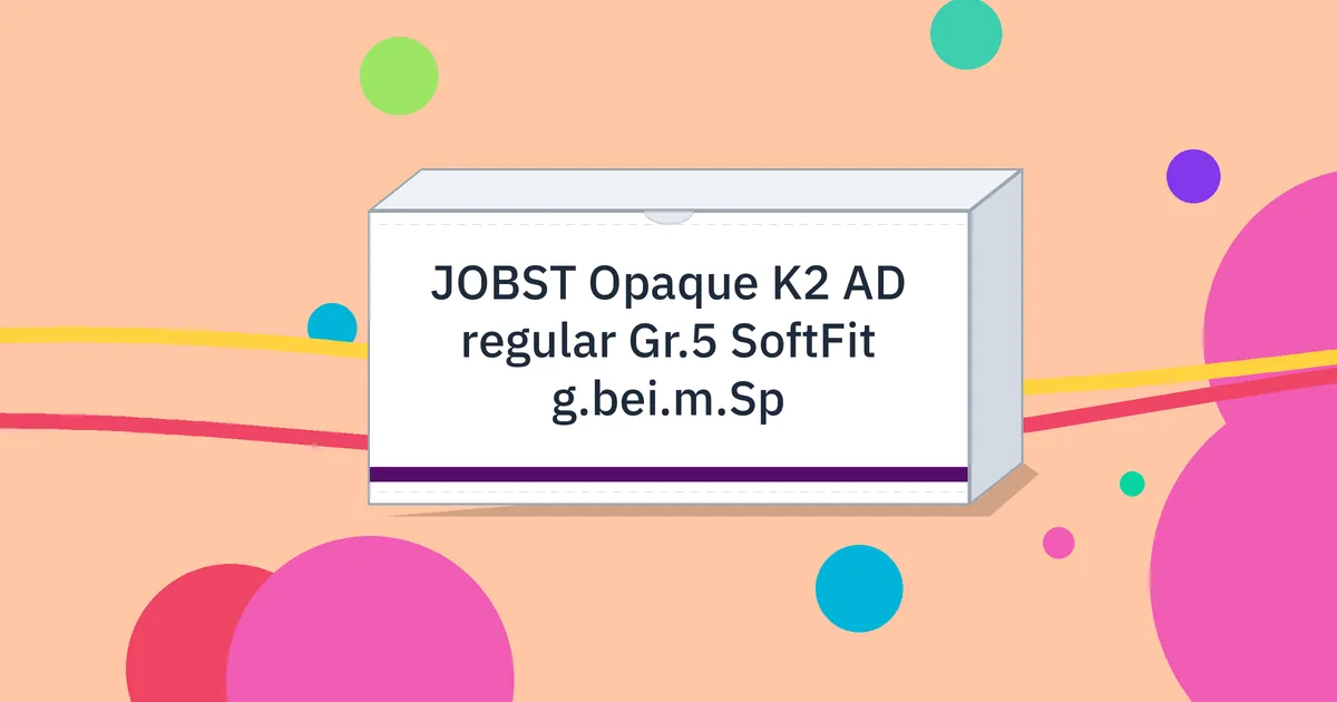 Symbolbild: Packung mit der Aufschrift JOBST Opaque K2 AD regular Gr.5 SoftFit g.bei.m.Sp (PZN 16277695) – Verfügbarkeit und Bezug in Apotheken in Frankfurt am Main
