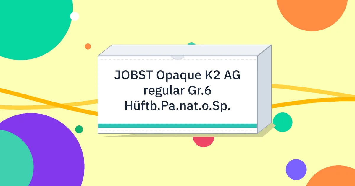 Symbolbild: Packung mit der Aufschrift JOBST Opaque K2 AG regular Gr.6 Hüftb.Pa.nat.o.Sp. (PZN 13116997) – Verfügbarkeit und Bezug in Apotheken in Frankfurt am Main