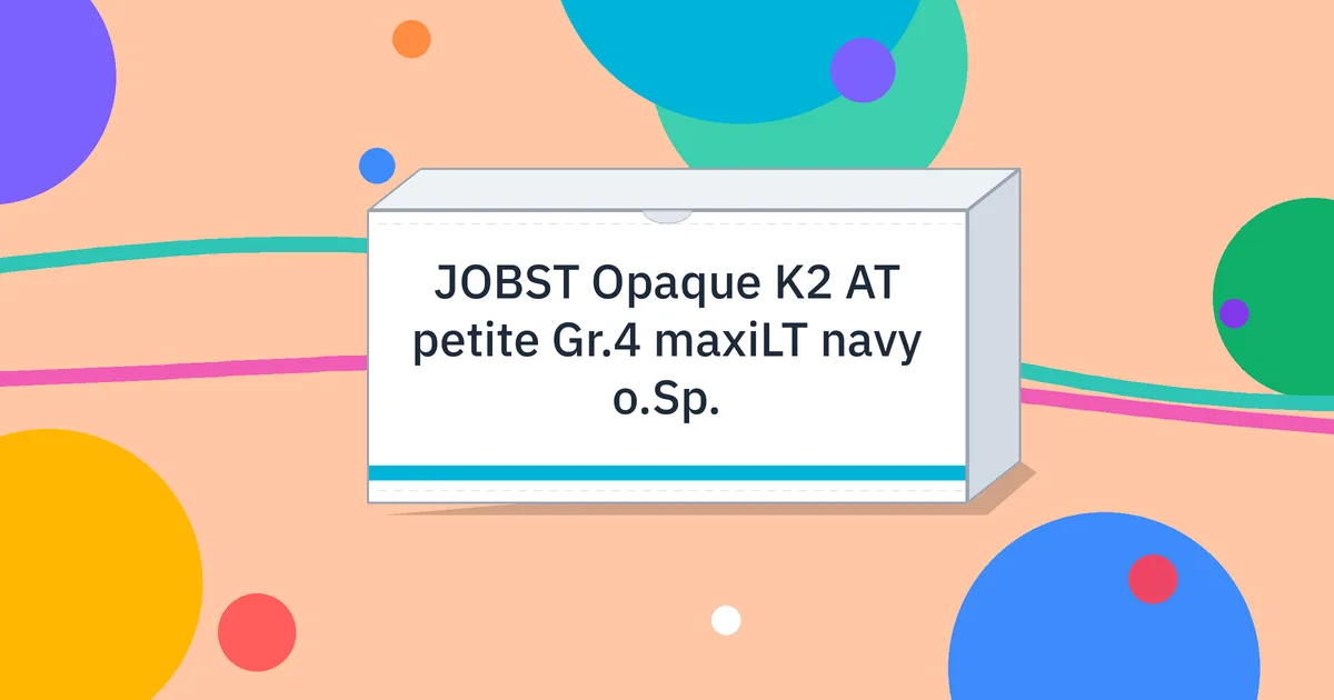 Symbolbild: Packung mit der Aufschrift JOBST Opaque K2 AT petite Gr.4 maxiLT navy o.Sp. (PZN 13119174) – Verfügbarkeit und Bezug in Apotheken in Frankfurt am Main