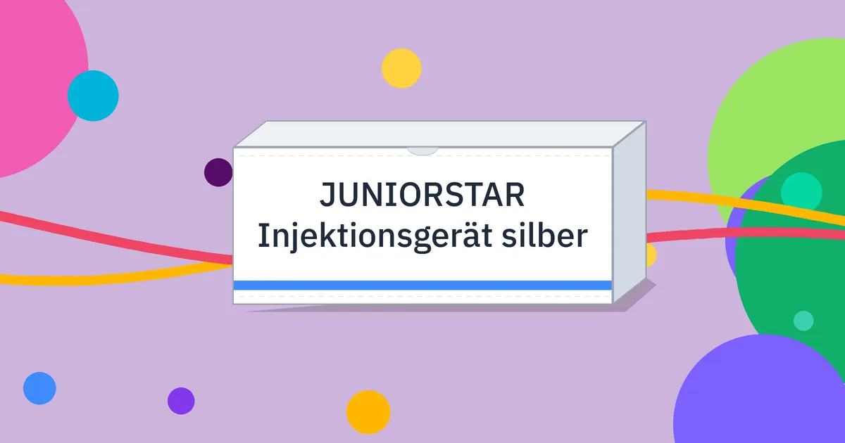 Symbolbild: Packung mit der Aufschrift JUNIORSTAR Injektionsgerät silber (PZN 09937435) – Verfügbarkeit und Bezug in Apotheken in Frankfurt am Main