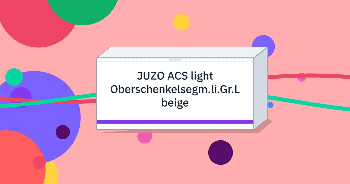 Symbolbild: Packung mit der Aufschrift JUZO ACS light Oberschenkelsegm.li.Gr.L beige (PZN 13885365) – Verfügbarkeit und Bezug in Apotheken in Frankfurt am Main