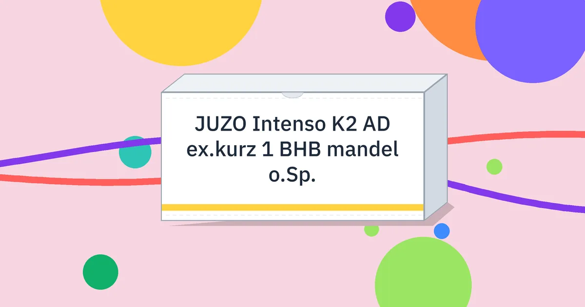 Symbolbild: Packung mit der Aufschrift JUZO Intenso K2 AD ex.kurz 1 BHB mandel o.Sp. (PZN 18625723) – Verfügbarkeit und Bezug in Apotheken in Frankfurt am Main