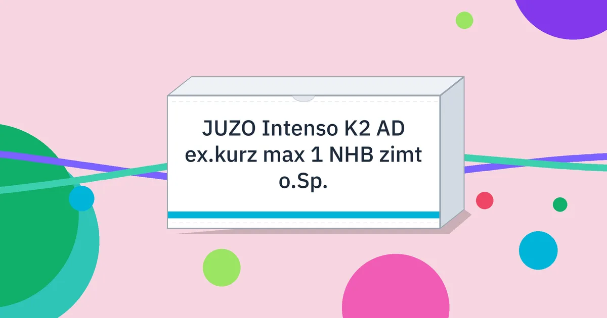 Symbolbild: Packung mit der Aufschrift JUZO Intenso K2 AD ex.kurz max 1 NHB zimt o.Sp. (PZN 18620855) – Verfügbarkeit und Bezug in Apotheken in Frankfurt am Main