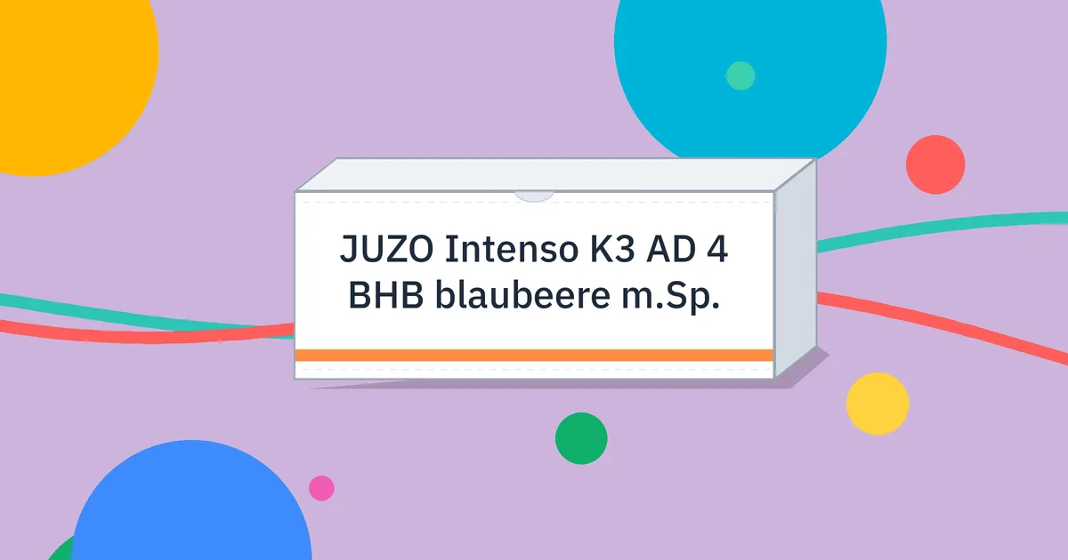 Symbolbild: Packung mit der Aufschrift JUZO Intenso K3 AD 4 BHB blaubeere m.Sp. (PZN 18634490) – Verfügbarkeit und Bezug in Apotheken in Frankfurt am Main