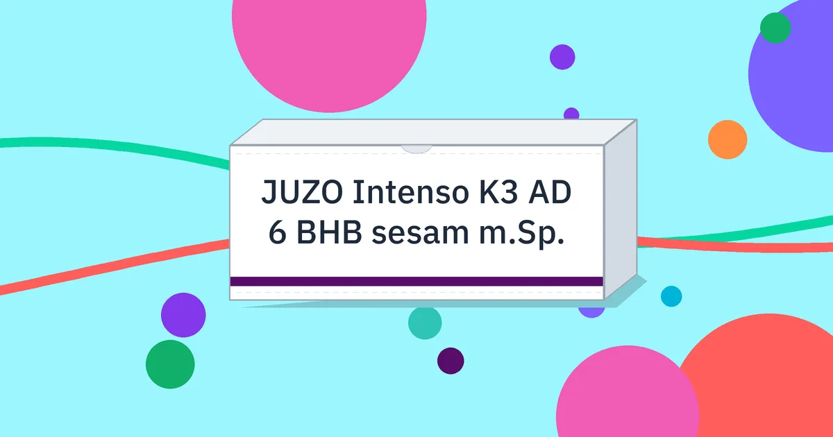 Symbolbild: Packung mit der Aufschrift JUZO Intenso K3 AD 6 BHB sesam m.Sp. (PZN 18634455) – Verfügbarkeit und Bezug in Apotheken in Frankfurt am Main