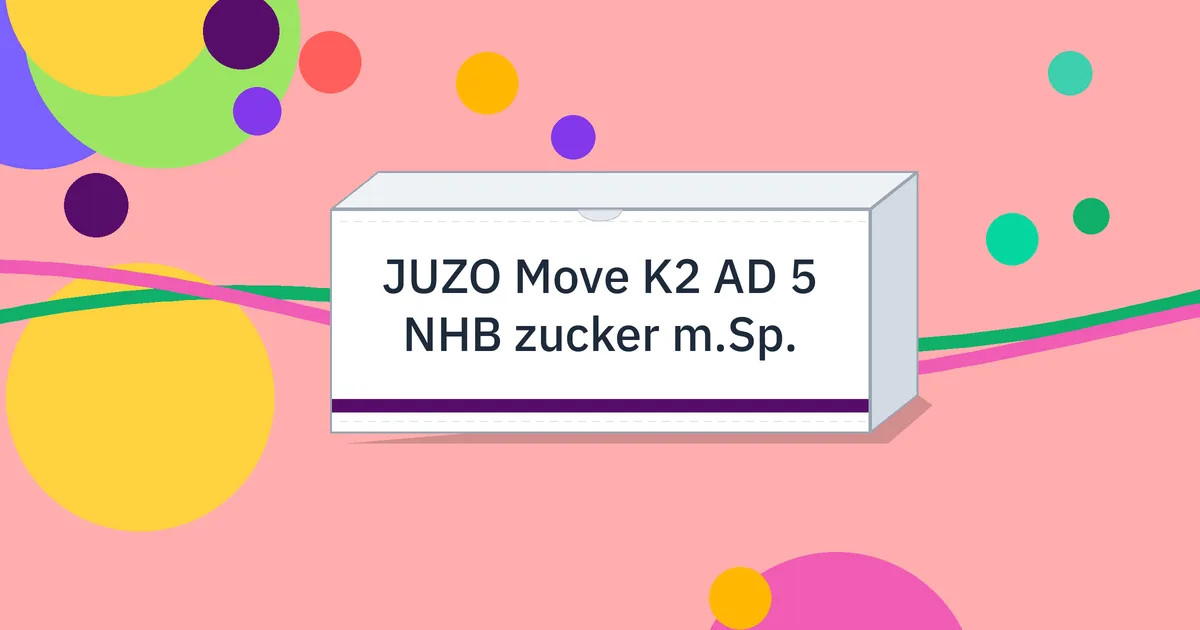 Symbolbild: Packung mit der Aufschrift JUZO Move K2 AD 5 NHB zucker m.Sp. (PZN 18507314) – Verfügbarkeit und Bezug in Apotheken in Frankfurt am Main