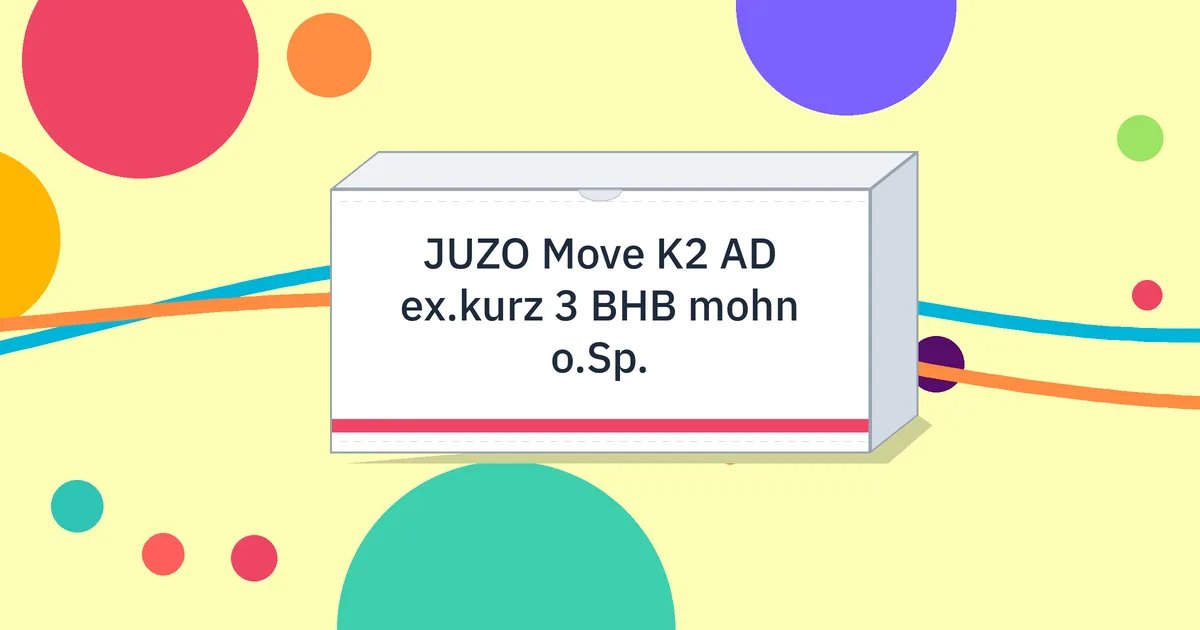 Symbolbild: Packung mit der Aufschrift JUZO Move K2 AD ex.kurz 3 BHB mohn o.Sp. (PZN 18542658) – Verfügbarkeit und Bezug in Apotheken in Frankfurt am Main