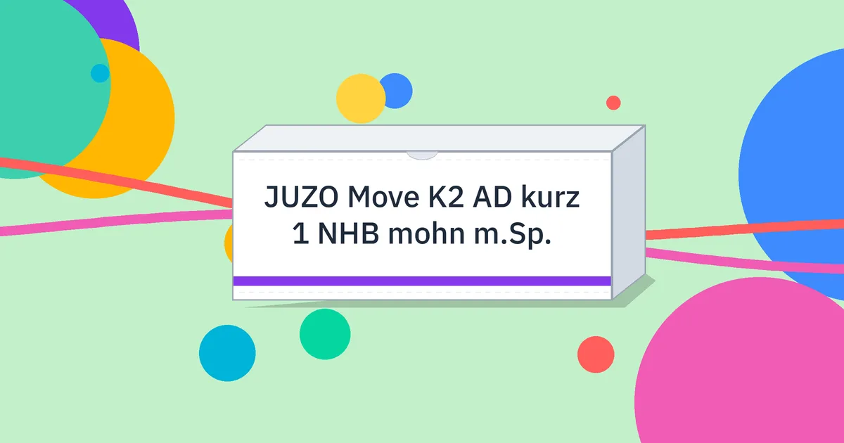 Symbolbild: Packung mit der Aufschrift JUZO Move K2 AD kurz 1 NHB mohn m.Sp. (PZN 18540441) – Verfügbarkeit und Bezug in Apotheken in Frankfurt am Main