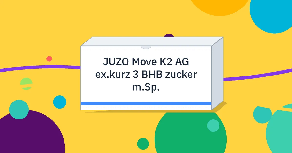 Symbolbild: Packung mit der Aufschrift JUZO Move K2 AG ex.kurz 3 BHB zucker m.Sp. (PZN 18532022) – Verfügbarkeit und Bezug in Apotheken in Frankfurt am Main
