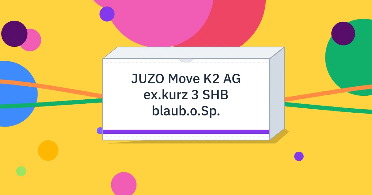 Symbolbild: Packung mit der Aufschrift JUZO Move K2 AG ex.kurz 3 SHB blaub.o.Sp. (PZN 18565458) – Verfügbarkeit und Bezug in Apotheken in Frankfurt am Main