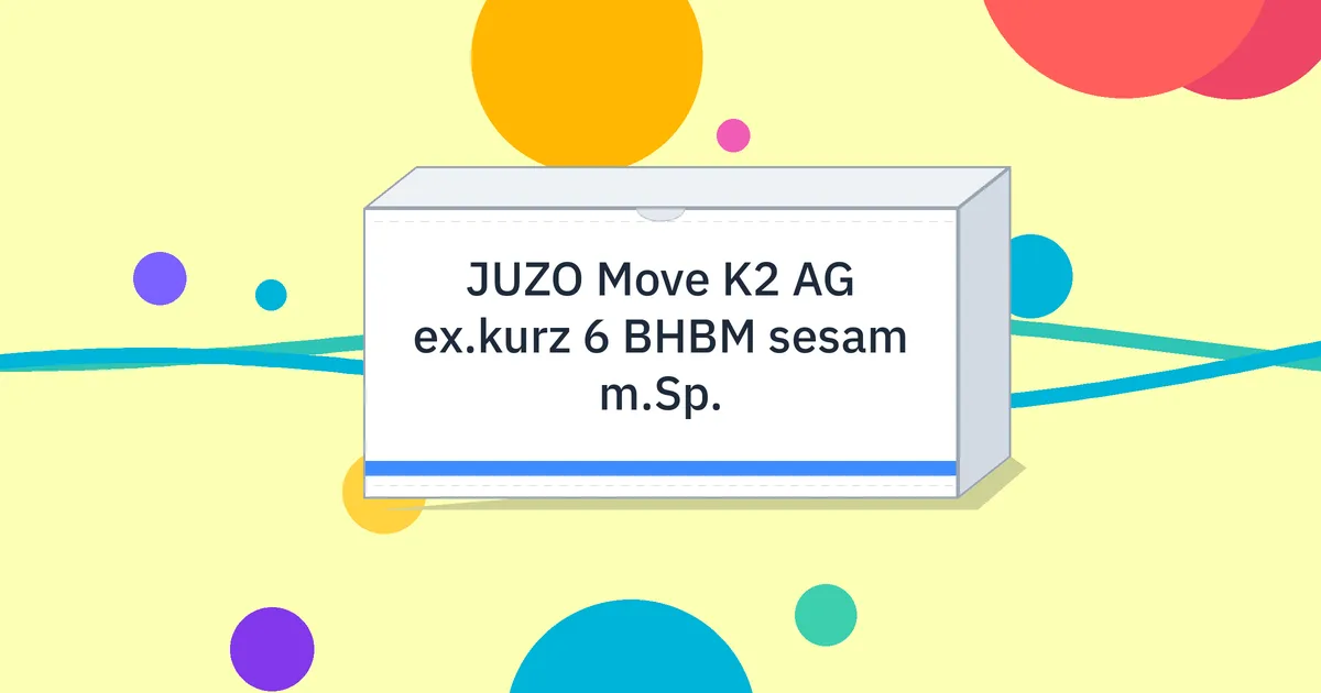 Symbolbild: Packung mit der Aufschrift JUZO Move K2 AG ex.kurz 6 BHBM sesam m.Sp. (PZN 18532631) – Verfügbarkeit und Bezug in Apotheken in Frankfurt am Main
