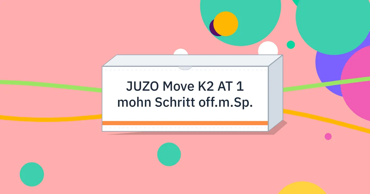 Symbolbild: Packung mit der Aufschrift JUZO Move K2 AT 1 mohn Schritt off.m.Sp. (PZN 20668390) – Verfügbarkeit und Bezug in Apotheken in Frankfurt am Main