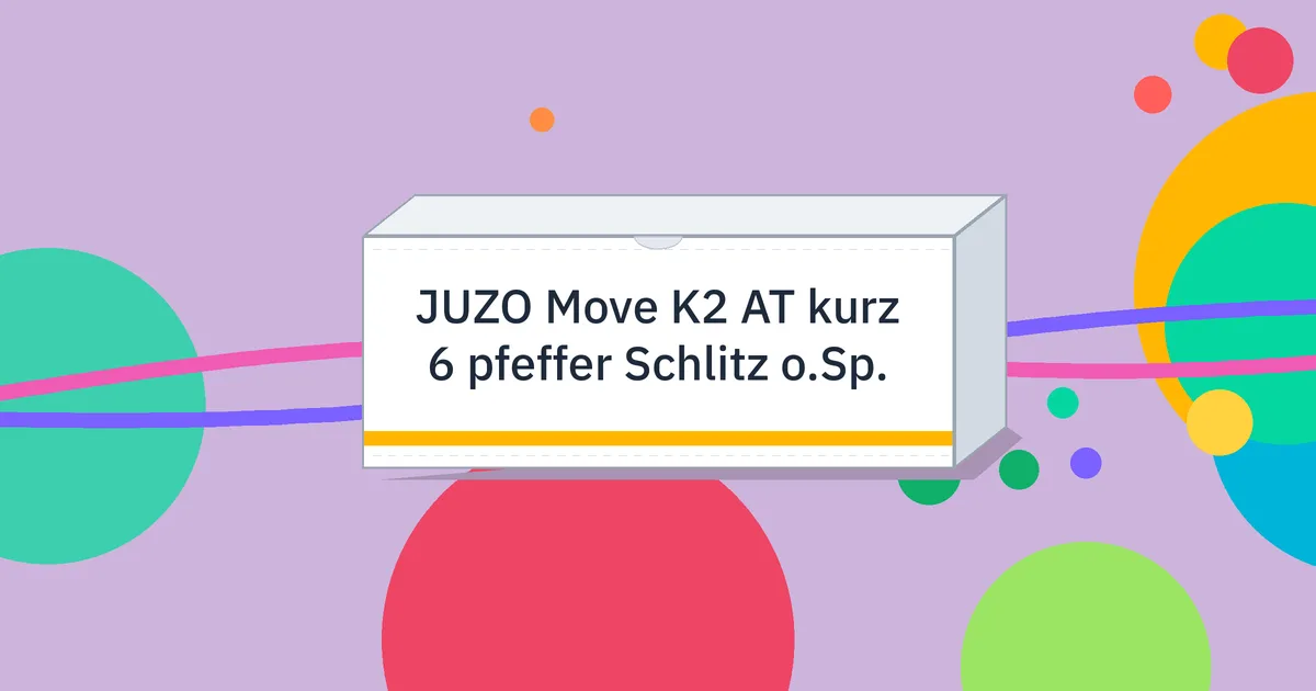 Symbolbild: Packung mit der Aufschrift JUZO Move K2 AT kurz 6 pfeffer Schlitz o.Sp. (PZN 20676320) – Verfügbarkeit und Bezug in Apotheken in Frankfurt am Main