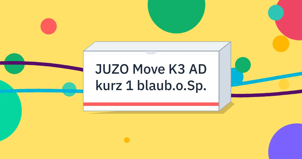 Symbolbild: Packung mit der Aufschrift JUZO Move K3 AD kurz 1 blaub.o.Sp. (PZN 18572441) – Verfügbarkeit und Bezug in Apotheken in Frankfurt am Main