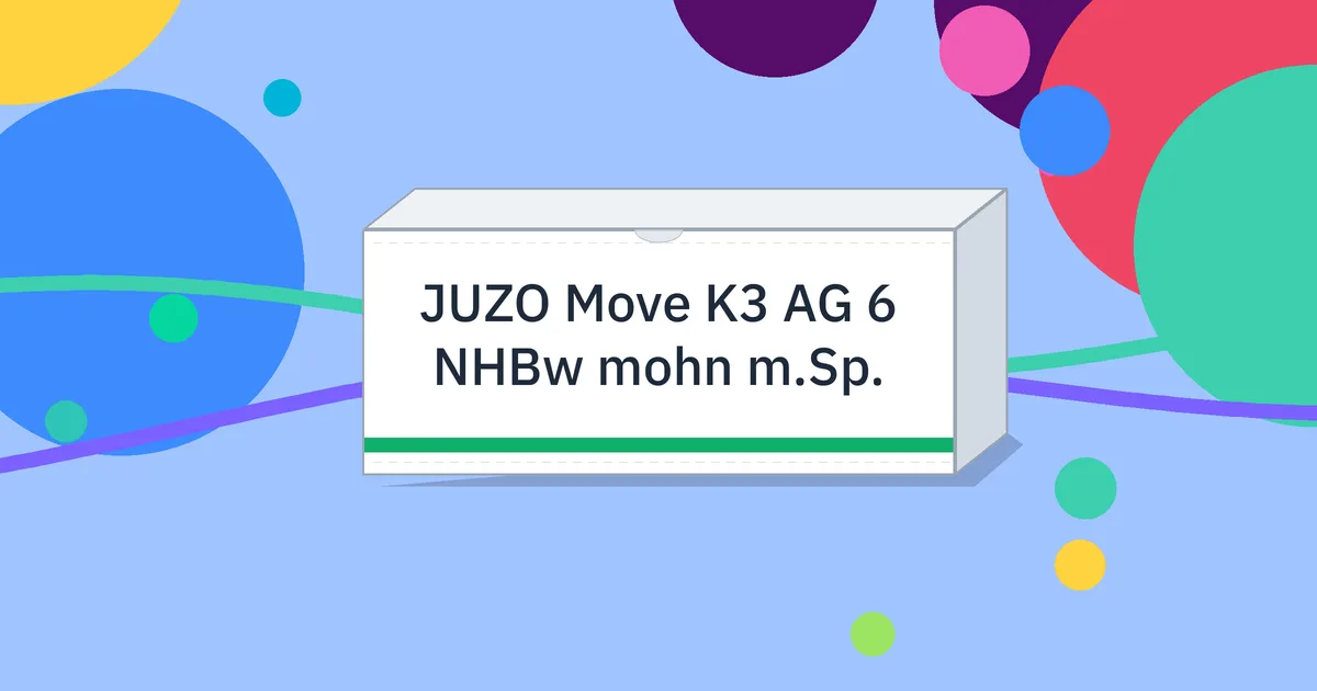 Symbolbild: Packung mit der Aufschrift JUZO Move K3 AG 6 NHBw mohn m.Sp. (PZN 18586420) – Verfügbarkeit und Bezug in Apotheken in Frankfurt am Main