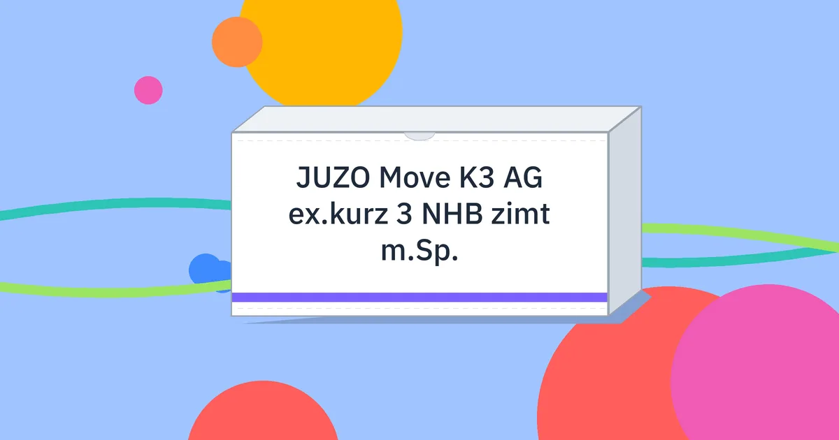 Symbolbild: Packung mit der Aufschrift JUZO Move K3 AG ex.kurz 3 NHB zimt m.Sp. (PZN 18583060) – Verfügbarkeit und Bezug in Apotheken in Frankfurt am Main
