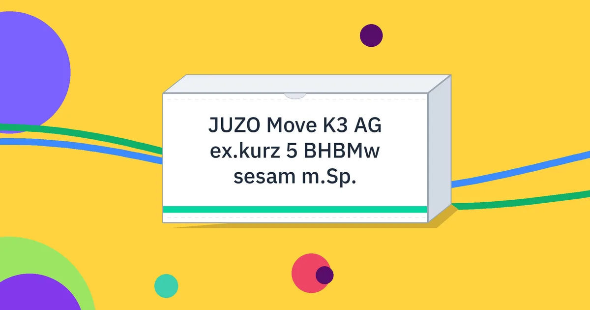 Symbolbild: Packung mit der Aufschrift JUZO Move K3 AG ex.kurz 5 BHBMw sesam m.Sp. (PZN 18584289) – Verfügbarkeit und Bezug in Apotheken in Frankfurt am Main