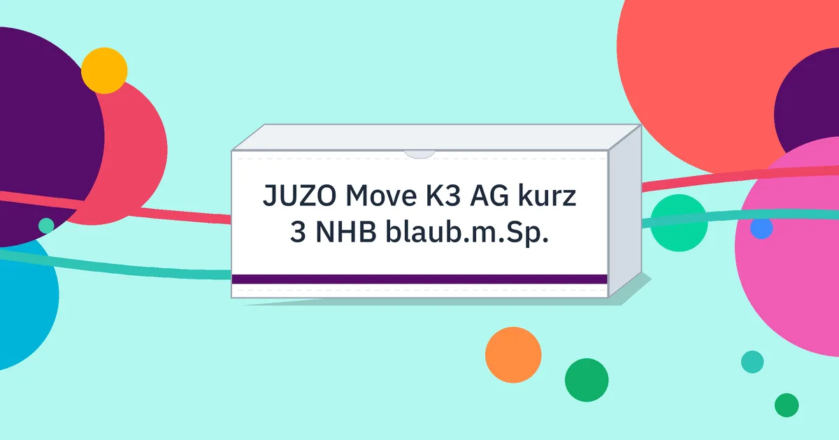 Symbolbild: Packung mit der Aufschrift JUZO Move K3 AG kurz 3 NHB blaub.m.Sp. (PZN 18590924) – Verfügbarkeit und Bezug in Apotheken in Frankfurt am Main
