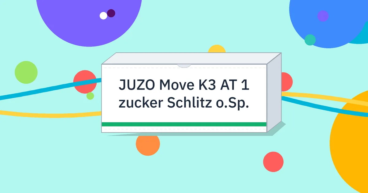 Symbolbild: Packung mit der Aufschrift JUZO Move K3 AT 1 zucker Schlitz o.Sp. (PZN 20679241) – Verfügbarkeit und Bezug in Apotheken in Frankfurt am Main