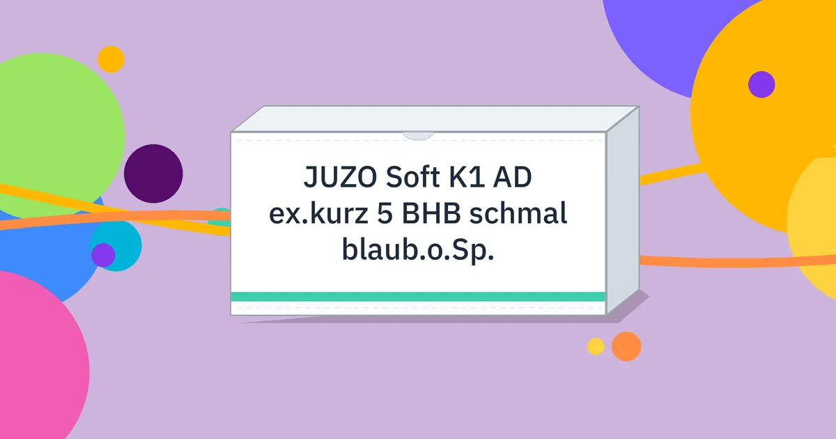 Symbolbild: Packung mit der Aufschrift JUZO Soft K1 AD ex.kurz 5 BHB schmal blaub.o.Sp. (PZN 15464573) – Verfügbarkeit und Bezug in Apotheken in Frankfurt am Main