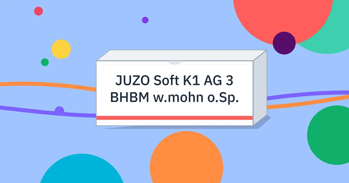 Symbolbild: Packung mit der Aufschrift JUZO Soft K1 AG 3 BHBM w.mohn o.Sp. (PZN 14865117) – Verfügbarkeit und Bezug in Apotheken in Frankfurt am Main