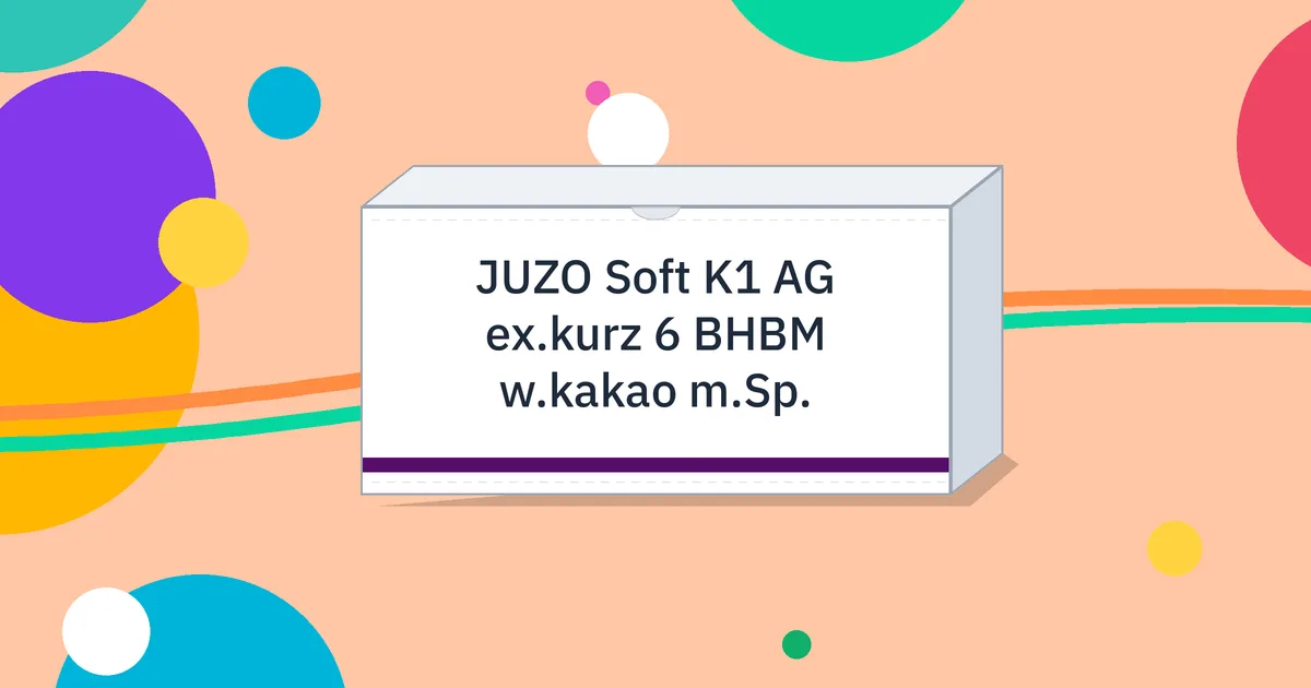 Symbolbild: Packung mit der Aufschrift JUZO Soft K1 AG ex.kurz 6 BHBM w.kakao m.Sp. (PZN 14864589) – Verfügbarkeit und Bezug in Apotheken in Frankfurt am Main