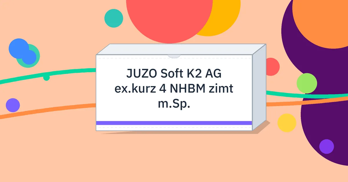 Symbolbild: Packung mit der Aufschrift JUZO Soft K2 AG ex.kurz 4 NHBM zimt m.Sp. (PZN 15022496) – Verfügbarkeit und Bezug in Apotheken in Frankfurt am Main