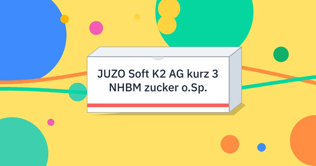 Symbolbild: Packung mit der Aufschrift JUZO Soft K2 AG kurz 3 NHBM zucker o.Sp. (PZN 15001815) – Verfügbarkeit und Bezug in Apotheken in Frankfurt am Main