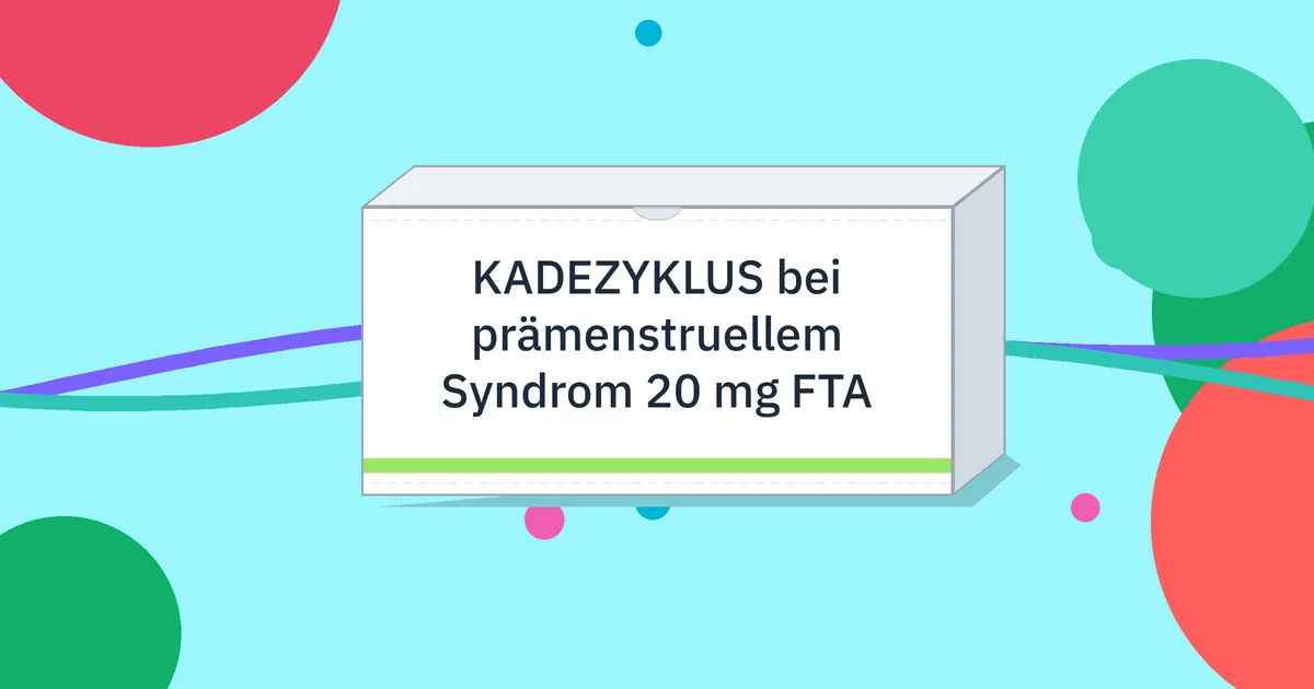 Symbolbild: Packung mit der Aufschrift KADEZYKLUS bei prämenstruellem Syndrom 20 mg FTA (PZN 19725898) – Verfügbarkeit und Bezug in Apotheken in Frankfurt am Main