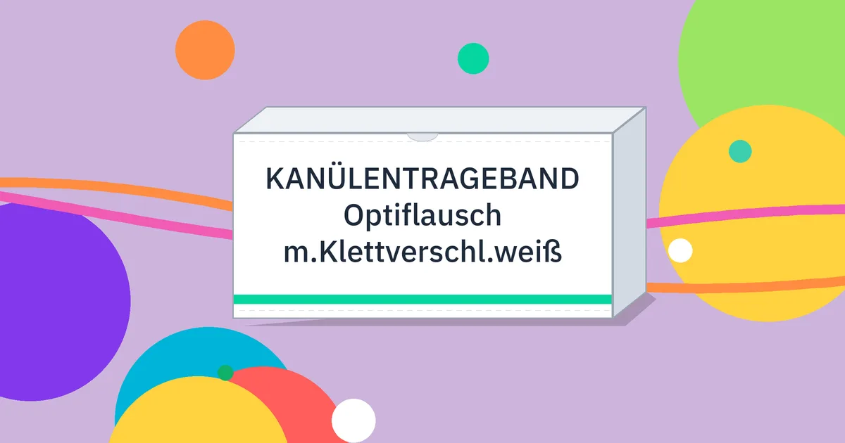 Symbolbild: Packung mit der Aufschrift KANÜLENTRAGEBAND Optiflausch m.Klettverschl.weiß (PZN 04311323) – Verfügbarkeit und Bezug in Apotheken in Frankfurt am Main