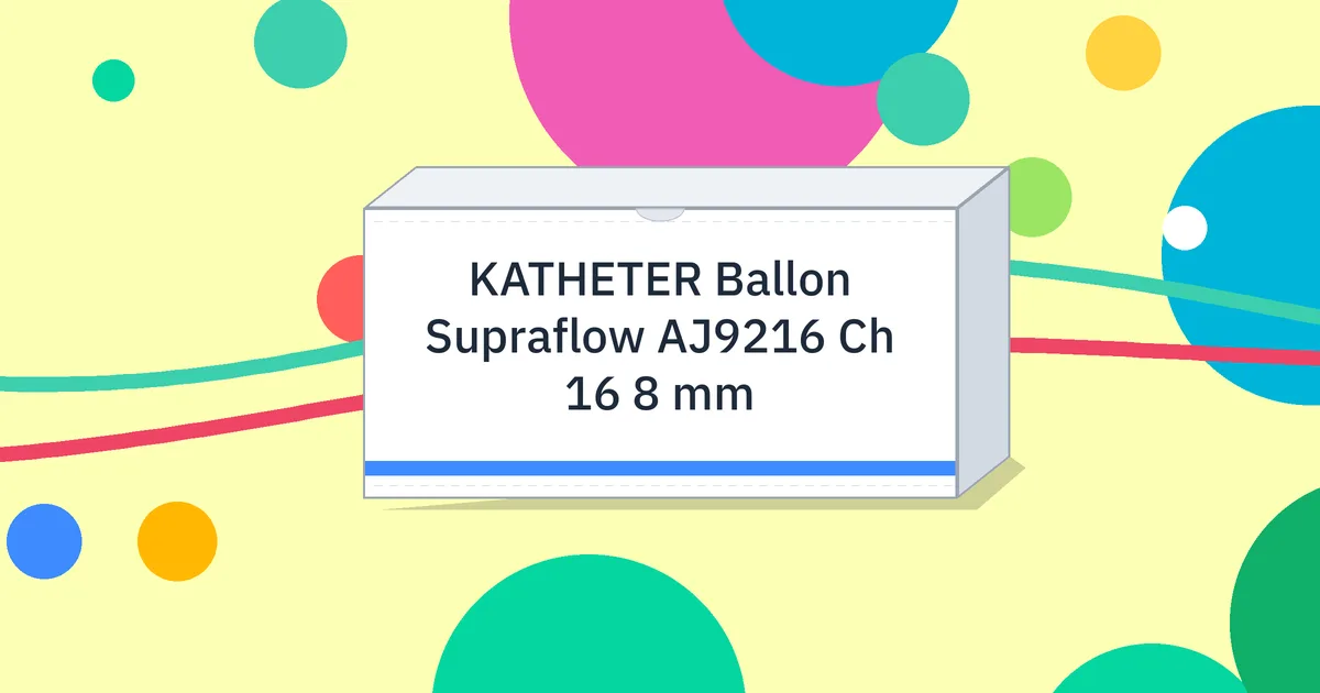Symbolbild: Packung mit der Aufschrift KATHETER Ballon Supraflow AJ9216 Ch 16 8 mm (PZN 00752912) – Verfügbarkeit und Bezug in Apotheken in Frankfurt am Main