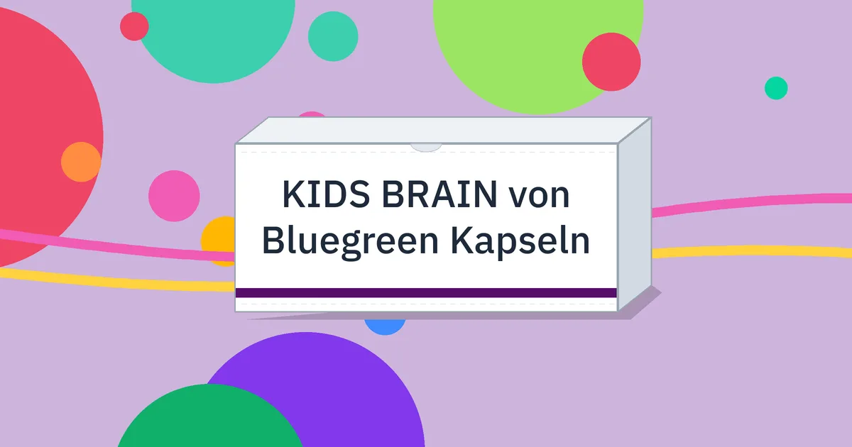 Symbolbild: Packung mit der Aufschrift KIDS BRAIN von Bluegreen Kapseln (PZN 13589690) – Verfügbarkeit und Bezug in Apotheken in Frankfurt am Main