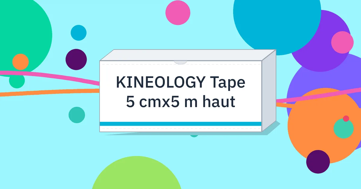 Symbolbild: Packung mit der Aufschrift KINEOLOGY Tape 5 cmx5 m haut (PZN 05131089) – Verfügbarkeit und Bezug in Apotheken in Frankfurt am Main