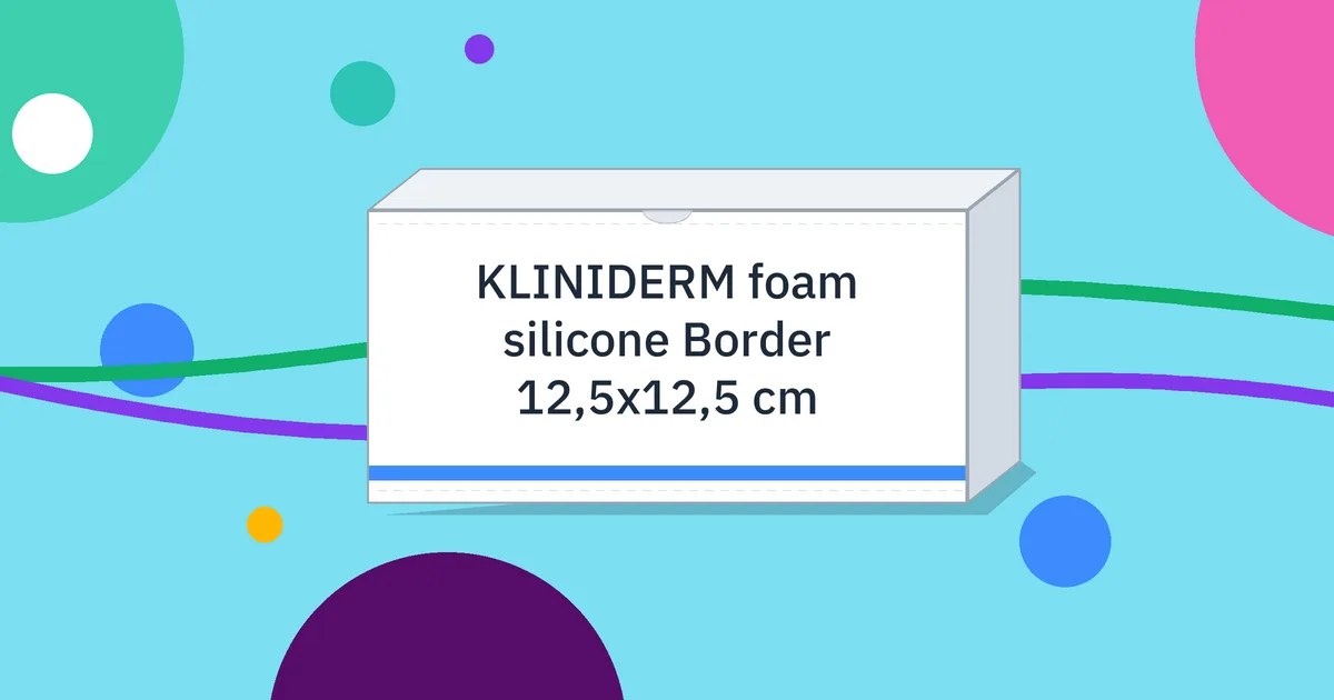 Symbolbild: Packung mit der Aufschrift KLINIDERM foam silicone Border 12,5x12,5 cm (PZN 12477842) – Verfügbarkeit und Bezug in Apotheken in Frankfurt am Main