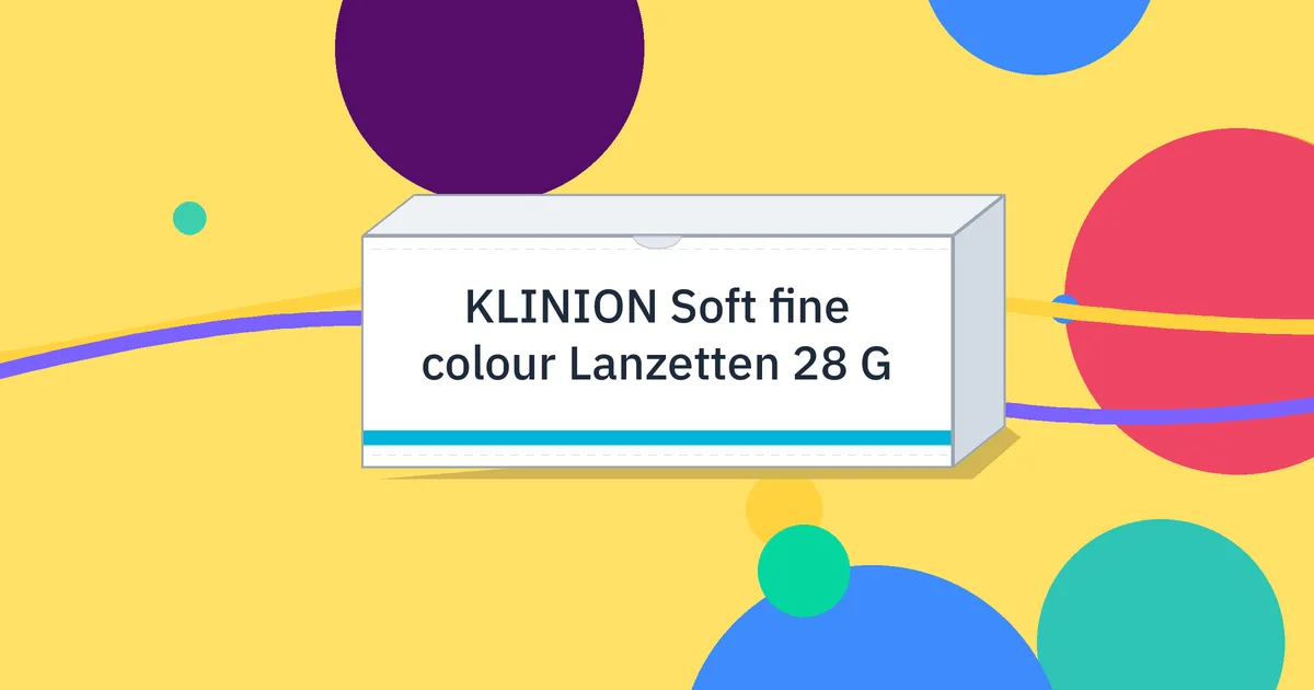 Symbolbild: Packung mit der Aufschrift KLINION Soft fine colour Lanzetten 28 G (PZN 07336482) – Verfügbarkeit und Bezug in Apotheken in Frankfurt am Main