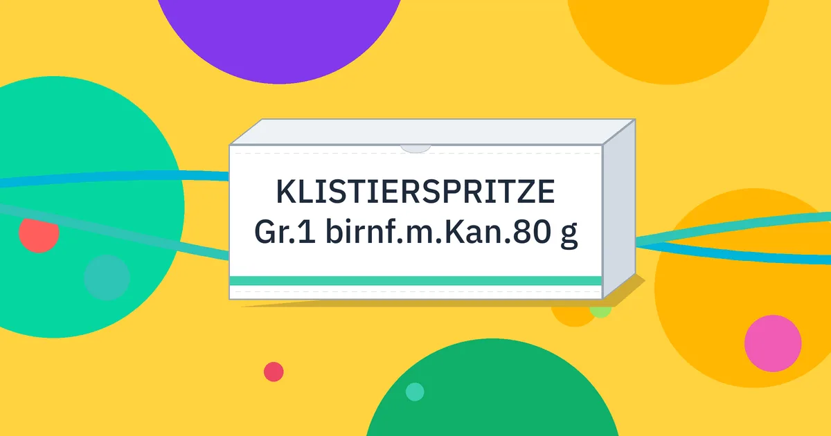 Symbolbild: Packung mit der Aufschrift KLISTIERSPRITZE Gr.1 birnf.m.Kan.80 g (PZN 03186459) – Verfügbarkeit und Bezug in Apotheken in Frankfurt am Main