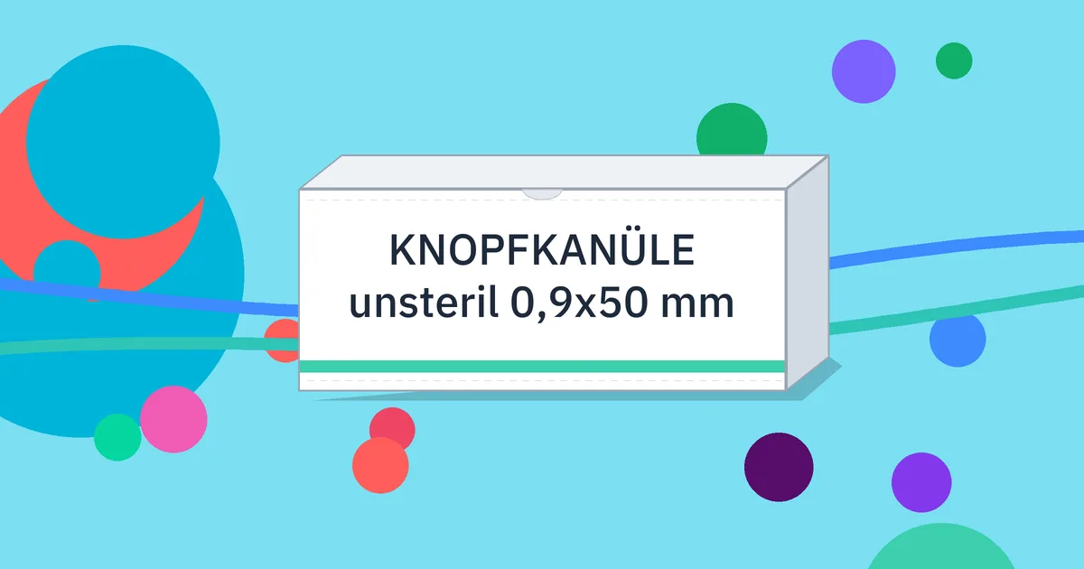 Symbolbild: Packung mit der Aufschrift KNOPFKANÜLE unsteril 0,9x50 mm (PZN 18074016) – Verfügbarkeit und Bezug in Apotheken in Frankfurt am Main