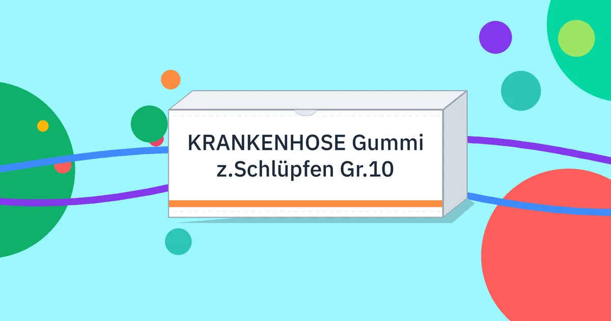 Symbolbild: Packung mit der Aufschrift KRANKENHOSE Gummi z.Schlüpfen Gr.10 (PZN 01979925) – Verfügbarkeit und Bezug in Apotheken in Frankfurt am Main