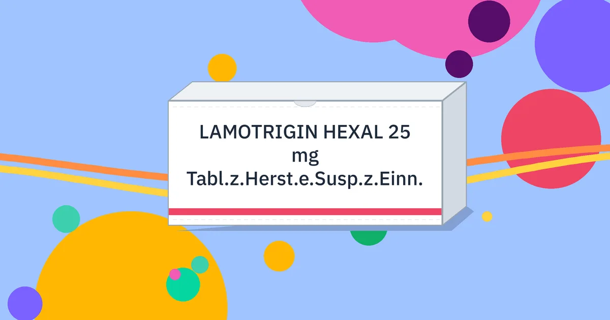 Symbolbild: Packung mit der Aufschrift LAMOTRIGIN HEXAL 25 mg Tabl.z.Herst.e.Susp.z.Einn. (PZN 06435957) – Verfügbarkeit und Bezug in Apotheken in Frankfurt am Main