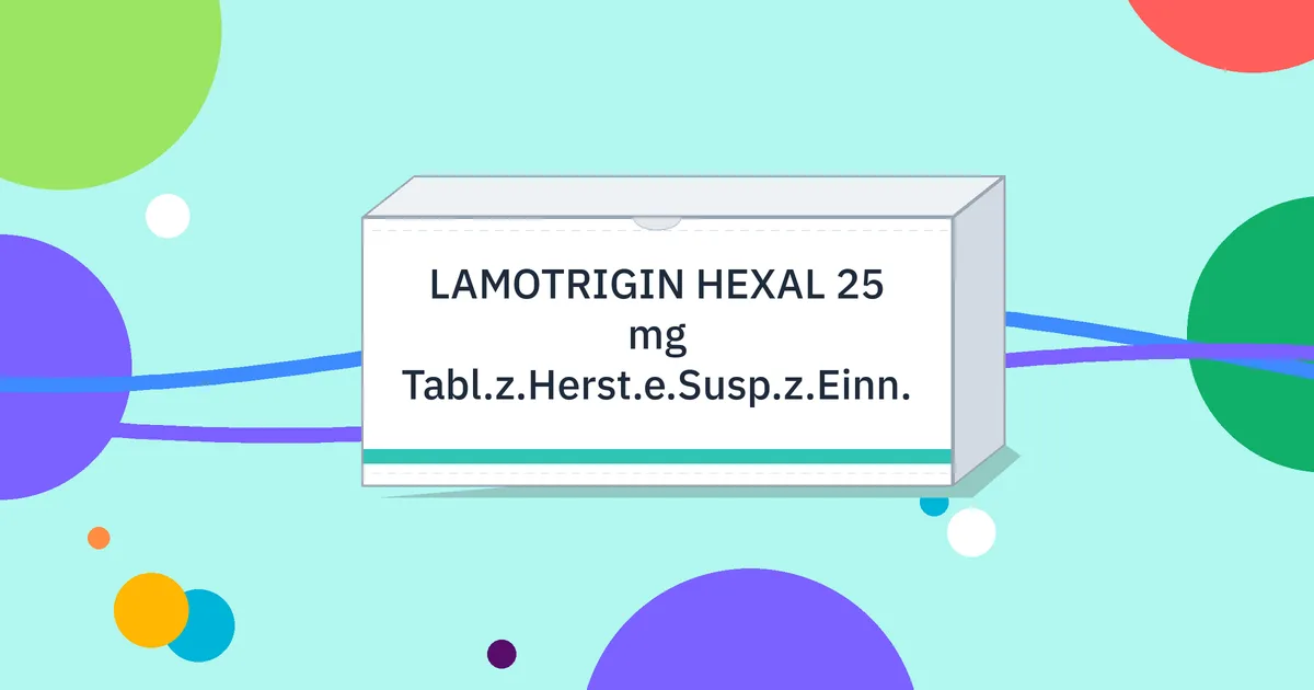 Symbolbild: Packung mit der Aufschrift LAMOTRIGIN HEXAL 25 mg Tabl.z.Herst.e.Susp.z.Einn. (PZN 03928240) – Verfügbarkeit und Bezug in Apotheken in Frankfurt am Main
