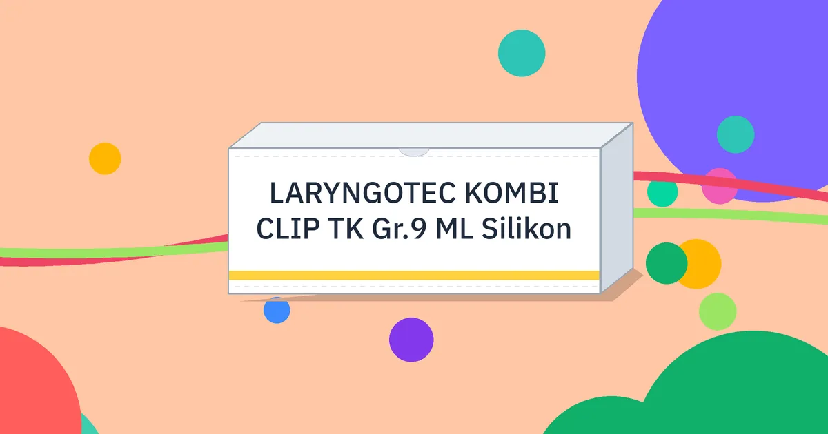 Symbolbild: Packung mit der Aufschrift LARYNGOTEC KOMBI CLIP TK Gr.9 ML Silikon (PZN 09538698) – Verfügbarkeit und Bezug in Apotheken in Frankfurt am Main