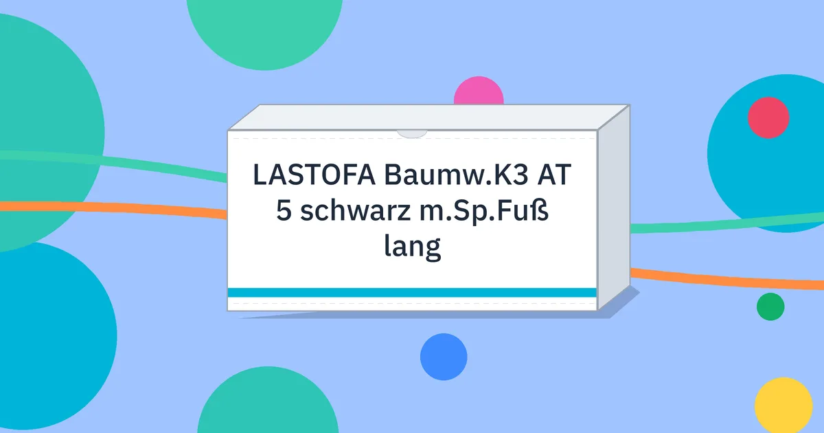 Symbolbild: Packung mit der Aufschrift LASTOFA Baumw.K3 AT 5 schwarz m.Sp.Fuß lang (PZN 01957711) – Verfügbarkeit und Bezug in Apotheken in Frankfurt am Main