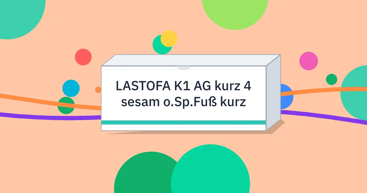 Symbolbild: Packung mit der Aufschrift LASTOFA K1 AG kurz 4 sesam o.Sp.Fuß kurz (PZN 13792511) – Verfügbarkeit und Bezug in Apotheken in Frankfurt am Main