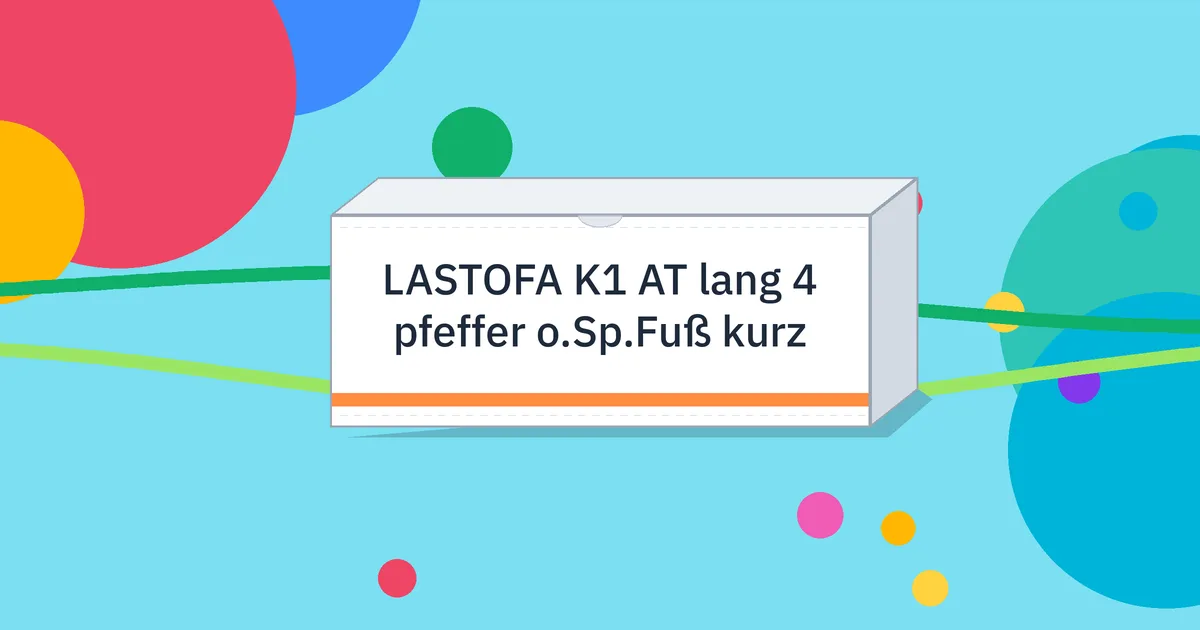 Symbolbild: Packung mit der Aufschrift LASTOFA K1 AT lang 4 pfeffer o.Sp.Fuß kurz (PZN 13796383) – Verfügbarkeit und Bezug in Apotheken in Frankfurt am Main
