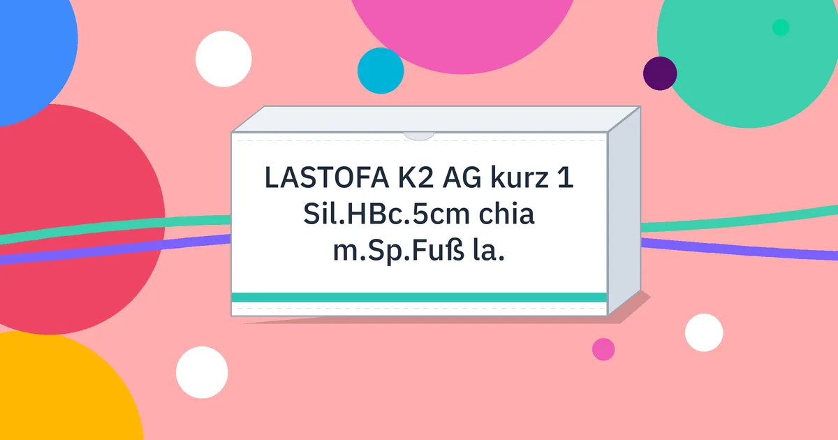 Symbolbild: Packung mit der Aufschrift LASTOFA K2 AG kurz 1 Sil.HBc.5cm chia m.Sp.Fuß la. (PZN 13801747) – Verfügbarkeit und Bezug in Apotheken in Frankfurt am Main
