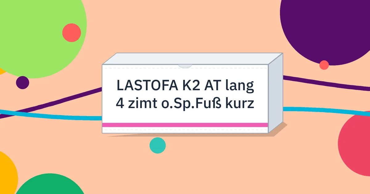 Symbolbild: Packung mit der Aufschrift LASTOFA K2 AT lang 4 zimt o.Sp.Fuß kurz (PZN 13809329) – Verfügbarkeit und Bezug in Apotheken in Frankfurt am Main