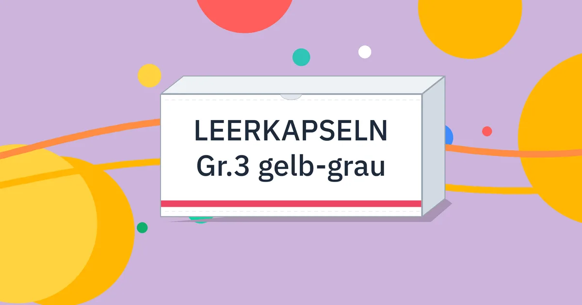 Symbolbild: Packung mit der Aufschrift LEERKAPSELN Gr.3 gelb-grau (PZN 13837886) – Verfügbarkeit und Bezug in Apotheken in Frankfurt am Main