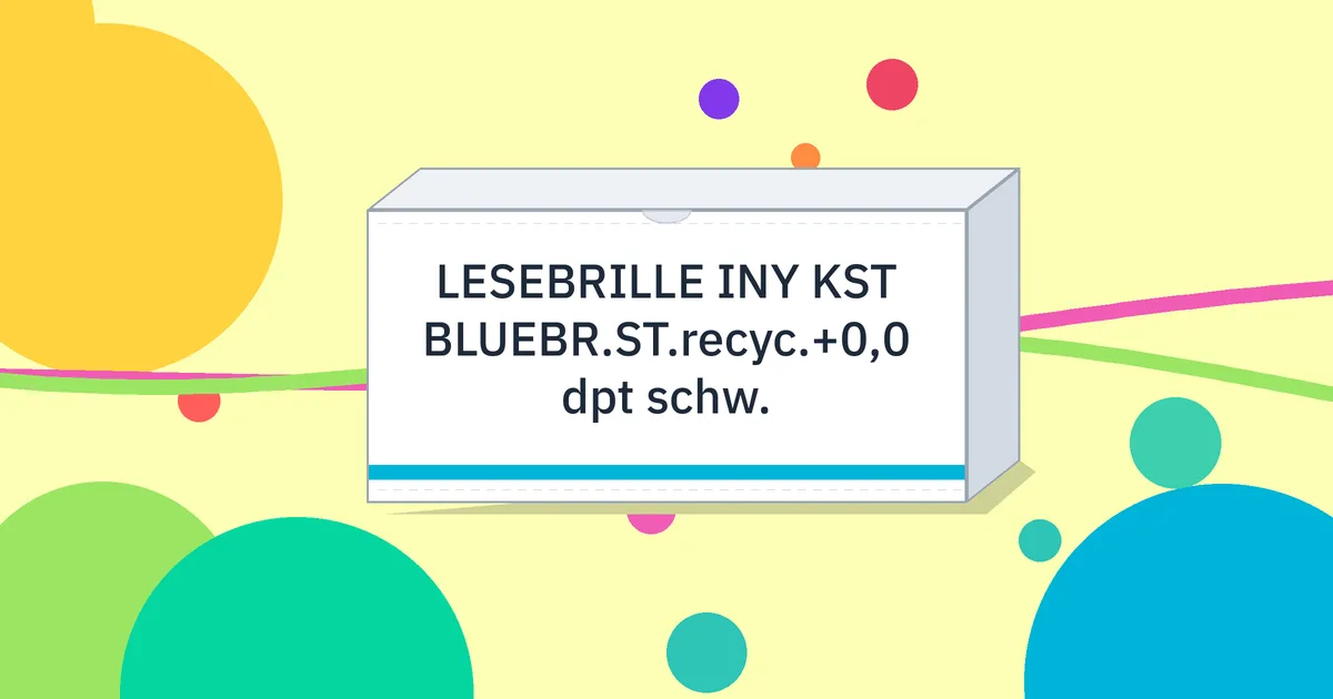 Symbolbild: Packung mit der Aufschrift LESEBRILLE INY KST BLUEBR.ST.recyc.+0,0 dpt schw. (PZN 19927946) – Verfügbarkeit und Bezug in Apotheken in Frankfurt am Main