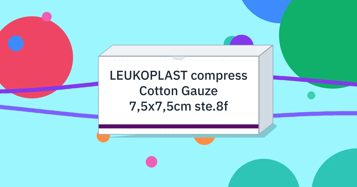 Symbolbild: Packung mit der Aufschrift LEUKOPLAST compress Cotton Gauze 7,5x7,5cm ste.8f (PZN 17208526) – Verfügbarkeit und Bezug in Apotheken in Frankfurt am Main